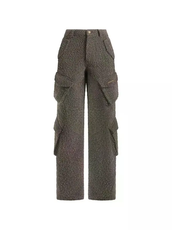 Manière De Voir High Waisted Boucle Cargo Pants - Brown