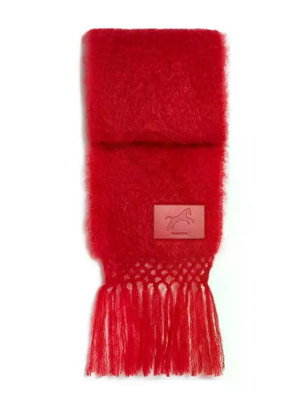 JIL SANDER Horse-patch Fringed Scarf - Red