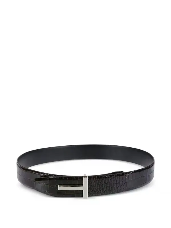 TOM FORD T-logo Crocodile-effect Belt - Brown