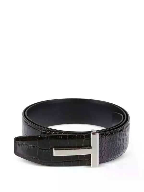 TOM FORD T-logo Crocodile-effect Belt - Brown