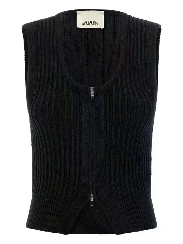 Isabel Marant Devima Ribbed Zip Vest - Black
