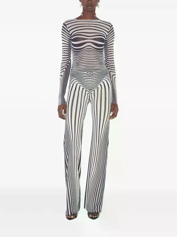 JEAN PAUL GAULTIER Long-sleeve Morphing-stripes Top - White