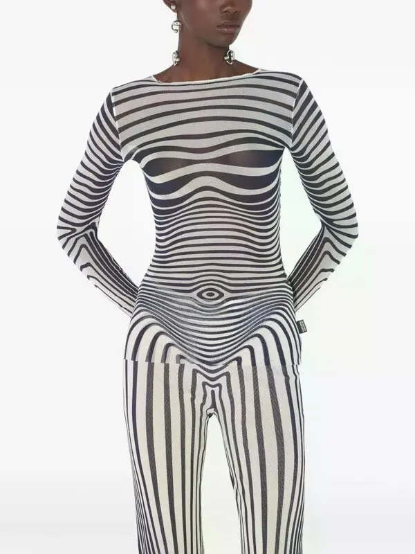 JEAN PAUL GAULTIER Long-sleeve Morphing-stripes Top - White