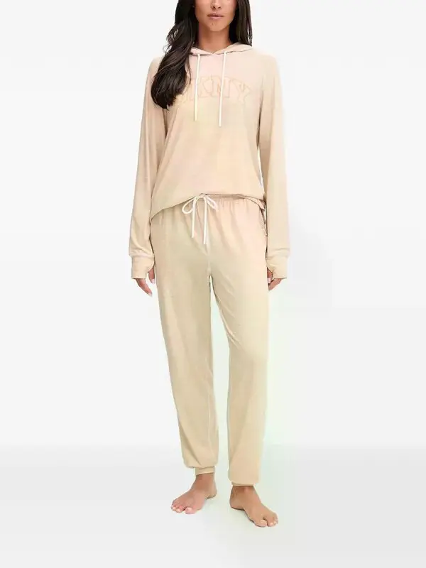 Dkny Hooded Long-sleeved Pajama Set - Neutrals
