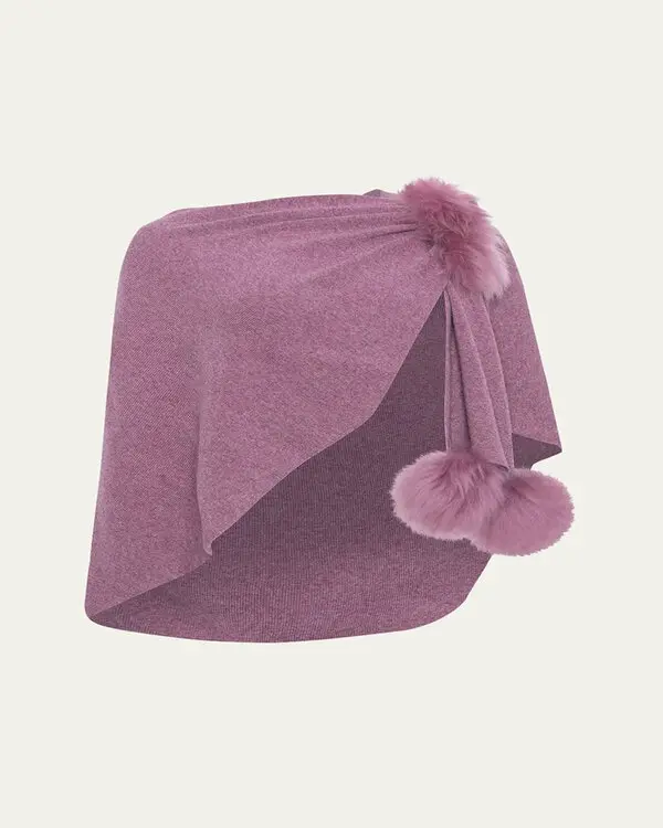 Gorski Wool Capelet With Shearling Pompoms - Gray