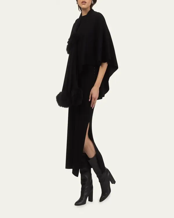 Gorski Wool Capelet With Shearling Pompoms - Gray