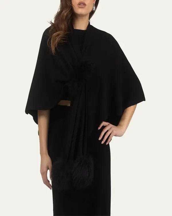 Gorski Wool Capelet With Shearling Pompoms - Gray