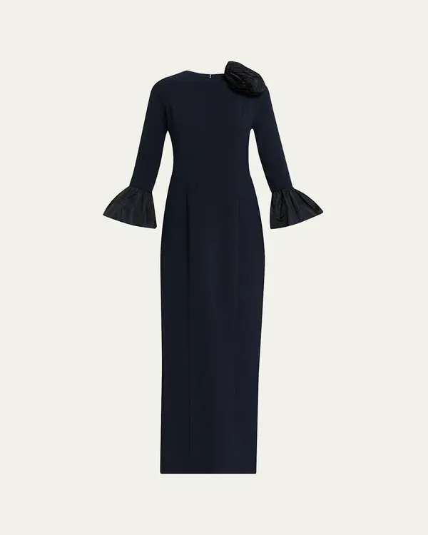 Rickie Freeman For Teri Jon Taffeta-trim Crepe Column Gown