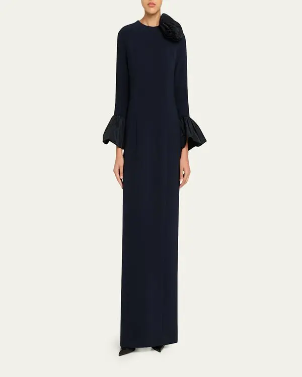 Rickie Freeman For Teri Jon Taffeta-trim Crepe Column Gown