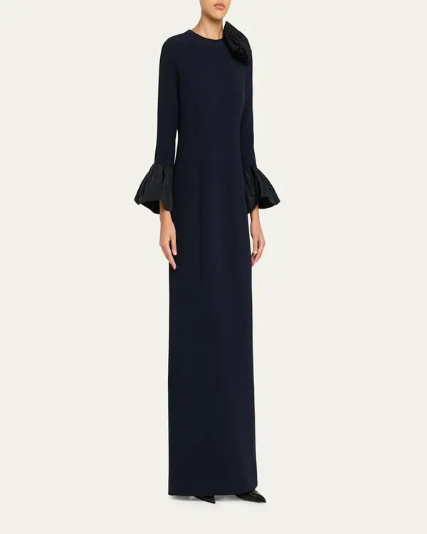 Rickie Freeman For Teri Jon Taffeta-trim Crepe Column Gown