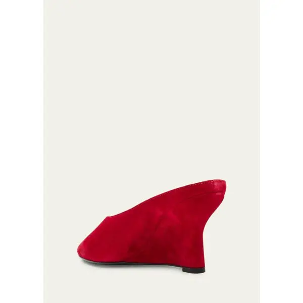 TOTEME Velvet Peep-toe Wedge Mules - Red