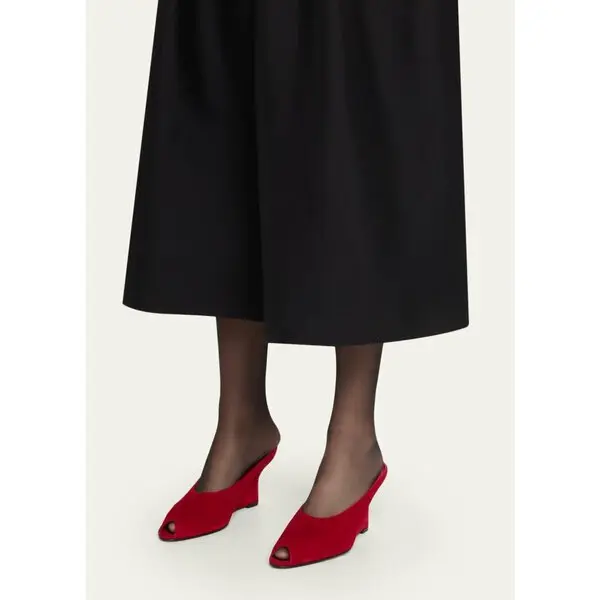 TOTEME Velvet Peep-toe Wedge Mules - Red