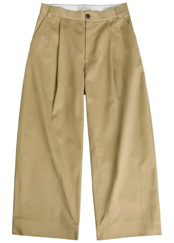 Studio Nicholson Peached Pleated Wide-leg Cotton-twill Trousers - Tan