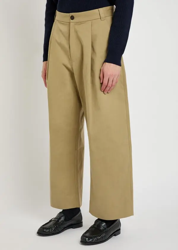 Studio Nicholson Peached Pleated Wide-leg Cotton-twill Trousers - Tan