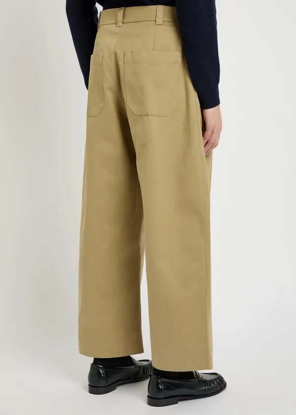 Studio Nicholson Peached Pleated Wide-leg Cotton-twill Trousers - Tan