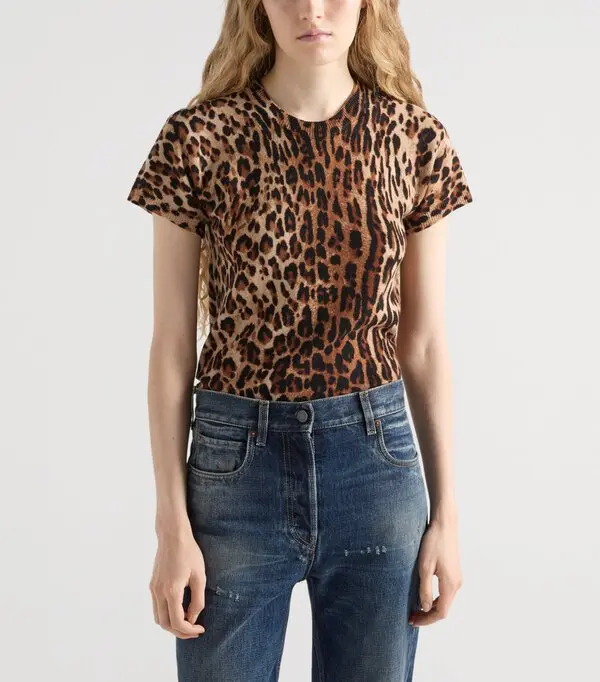Prada Cashmere Leopard Print Sweater - Brown