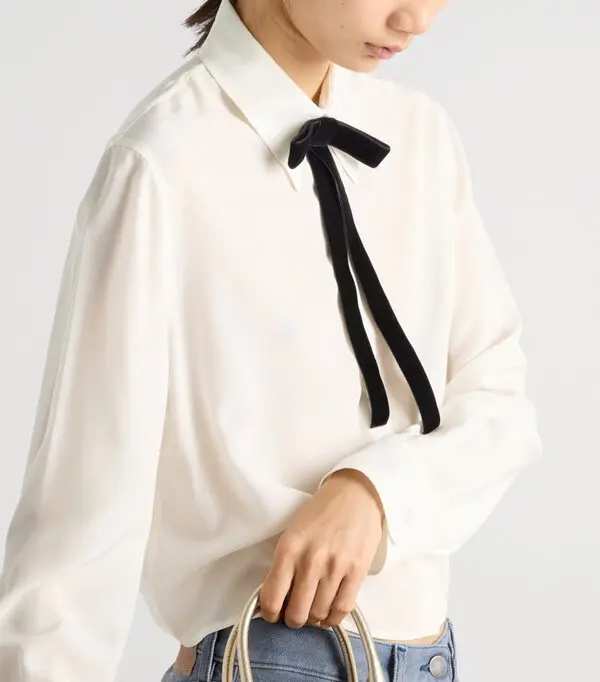 Prada Silk Crepe De Chine Shirt With Pussybow