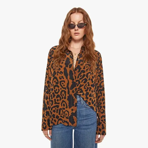 Alix Of Bohemia Dana Shirt Print Silk Blouse - Leopard