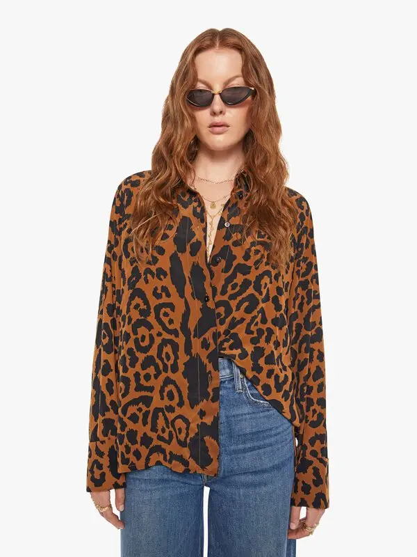 Alix Of Bohemia Dana Shirt Print Silk Blouse - Leopard
