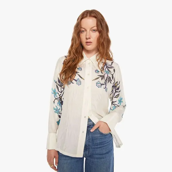 Alix Of Bohemia Silk Floral Balloon Sleeve Shirt - Blue