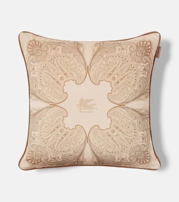 Etro Kiri Paisley Cotton Velvet Cushion - Beige