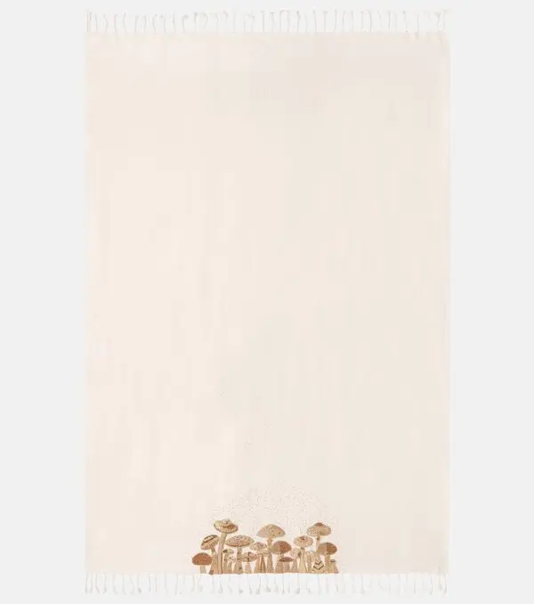 Jonathan Adler Mushrooms Beaded Wool Throw - White
