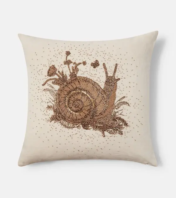 Jonathan Adler Botanist Beaded Linen Cushion - White