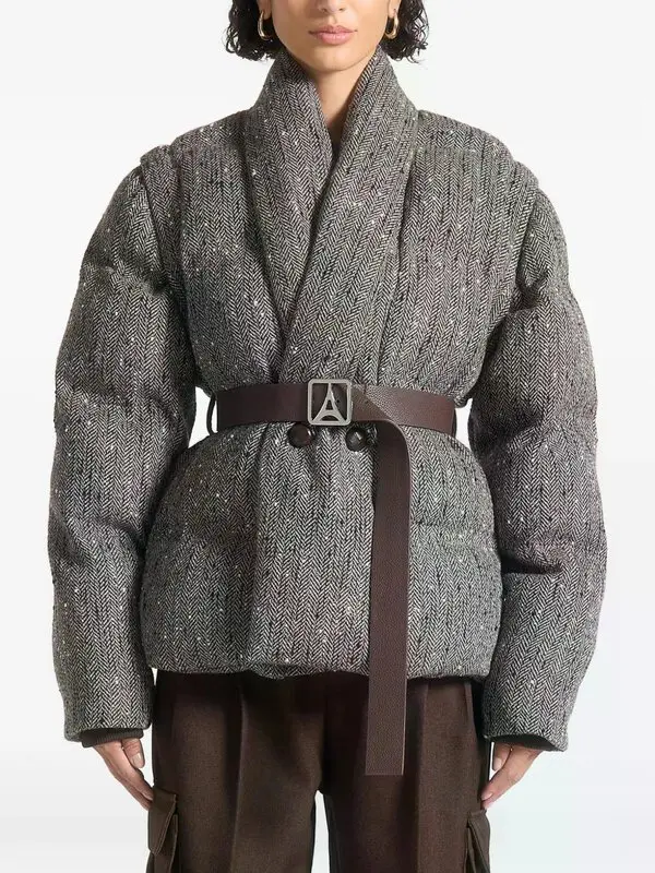 Manière De Voir Inez Herringbone Belted Puffer Jacket