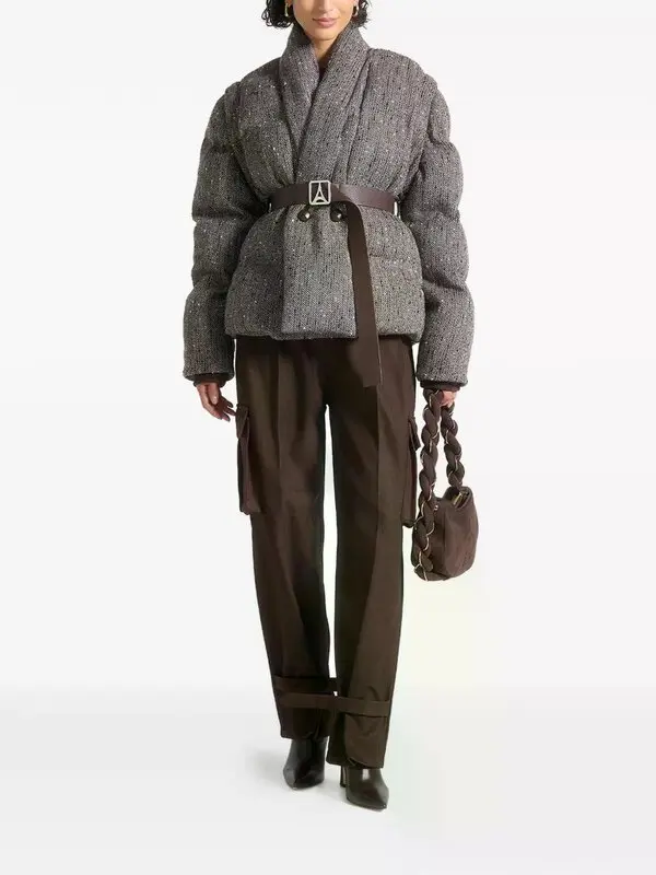 Manière De Voir Inez Herringbone Belted Puffer Jacket