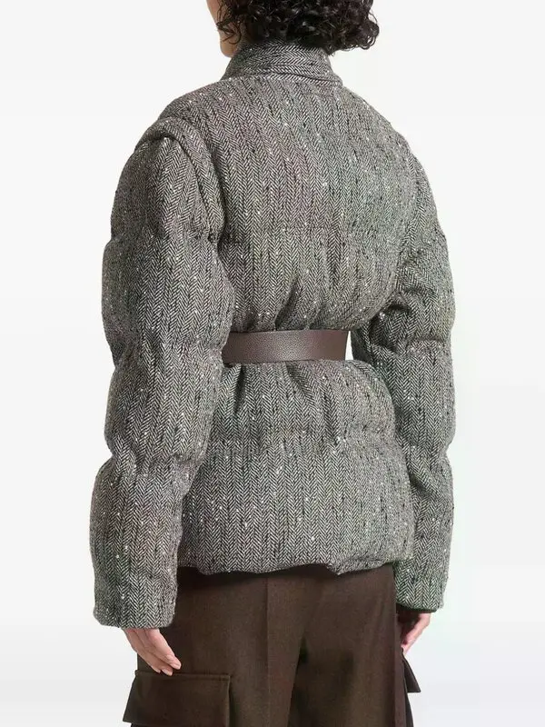 Manière De Voir Inez Herringbone Belted Puffer Jacket