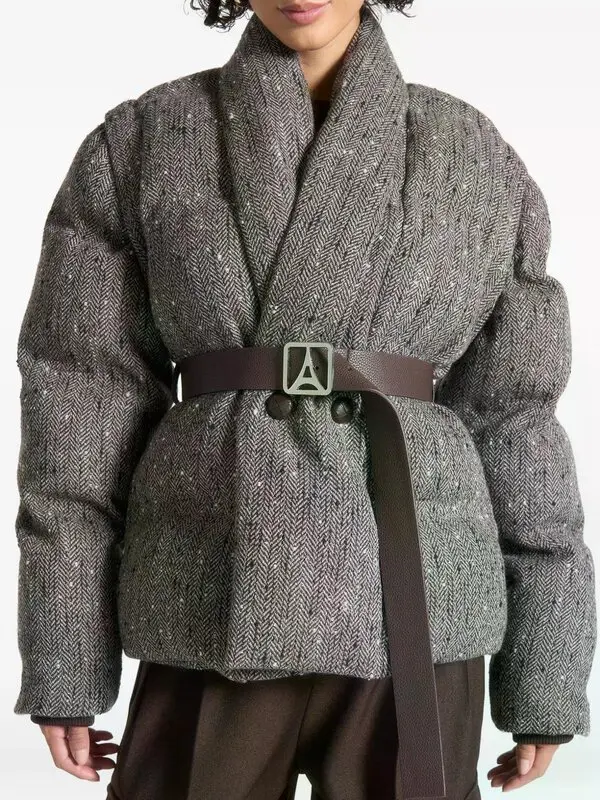 Manière De Voir Inez Herringbone Belted Puffer Jacket