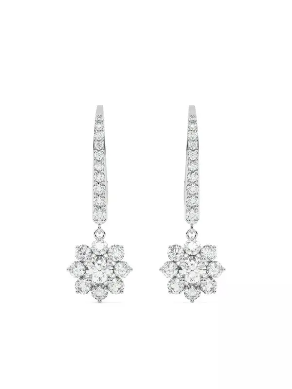 TILLA 14kt White Gold Flower Dangle Earrings - Silver