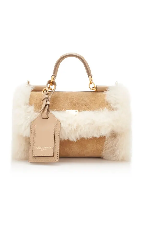 Dolce & Gabbana My Sicily Mini Shearling Top Handle Bag - Neutral