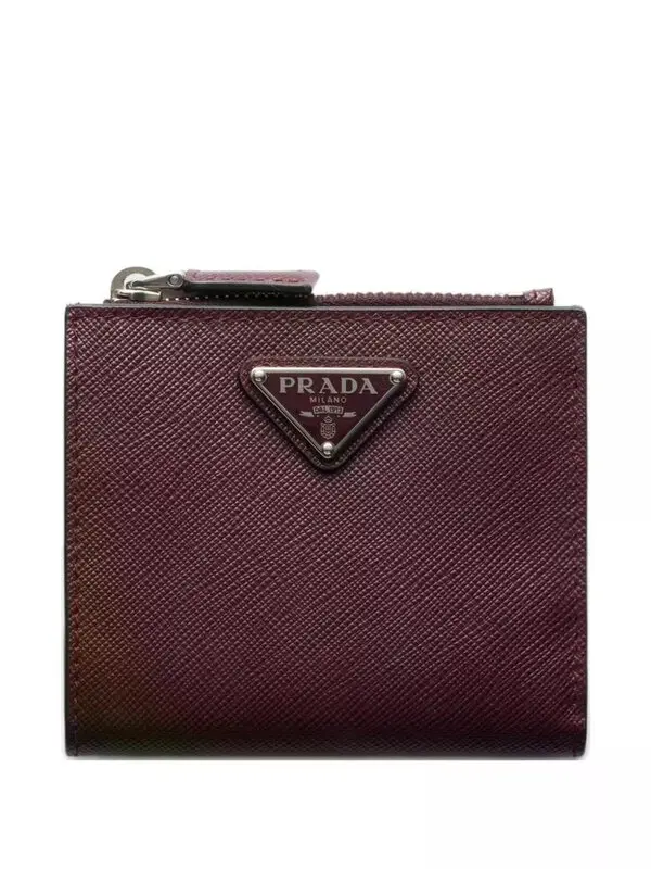 Prada Small Triangle Logo Saffiano Leather Wallet - Red