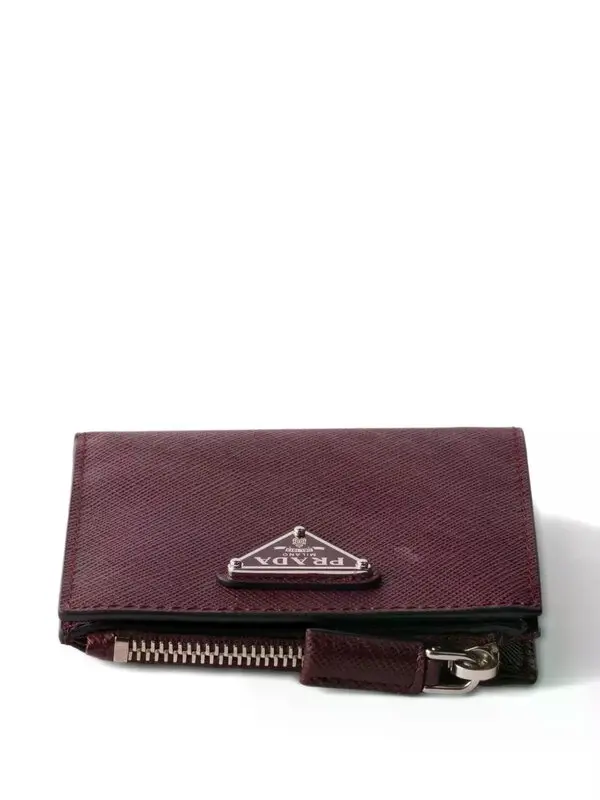 Prada Small Triangle Logo Saffiano Leather Wallet - Red
