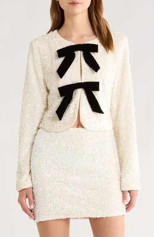 ALL IN FAVOR Sequin Jacket With Velvet Bows - Cream Black