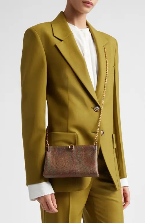 Etro Arnica Coated Canvas Wallet On A Chain - Brown