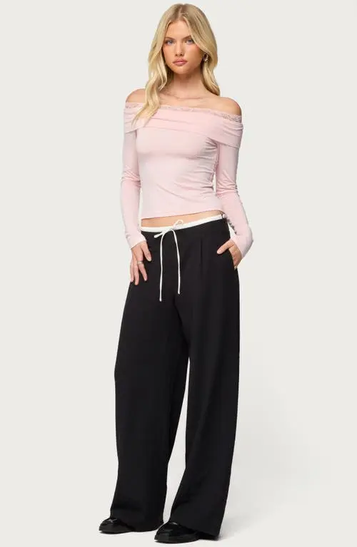 EDIKTED Lacey Foldover Off-the-shoulder Top - Pink