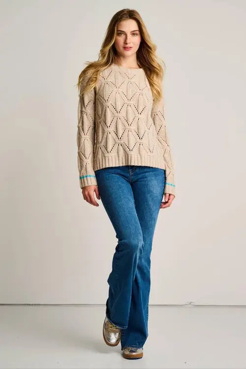 Lisa Todd Cable Crew Neck Pullover - Oatmeal