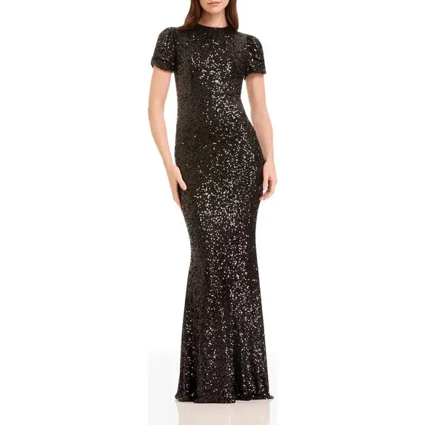 Dress The Population Sequin Mermaid Gown With Short Sleeves