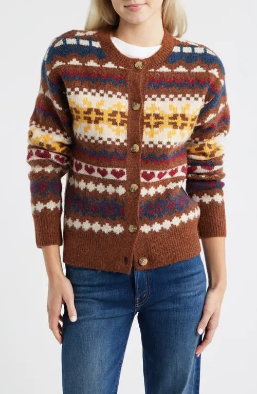 Lucky Brand Fair Isle Cardigan - Bitter Chocolate