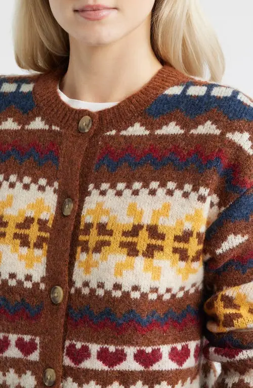 Lucky Brand Fair Isle Cardigan - Bitter Chocolate