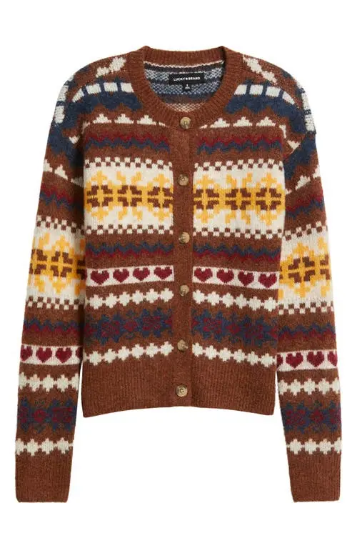Lucky Brand Fair Isle Cardigan - Bitter Chocolate