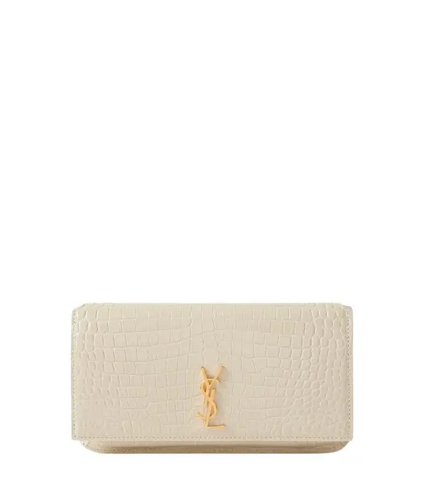 Saint Laurent Croc-effect Leather Phone Case - Cream