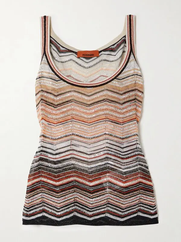Missoni Sequin-embellished Striped Metallic Crochet-knit Tank - Multi