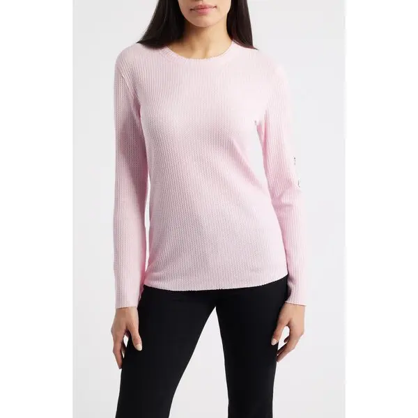 NIKKI LUND Fleur Embroidered Thermal Knit Top - Pink