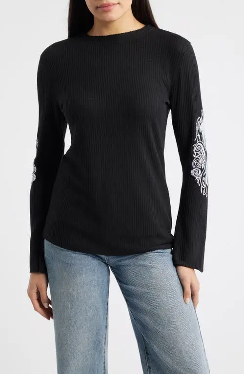 NIKKI LUND Lund Embroidered Rib Thermal Top