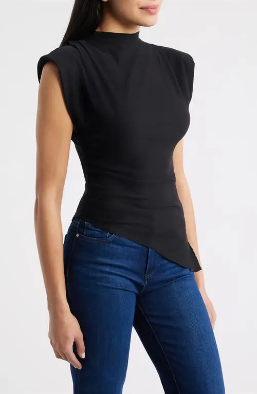 NIKKI LUND Cora Strong Shoulder Asymmetric Jersey Top - Black