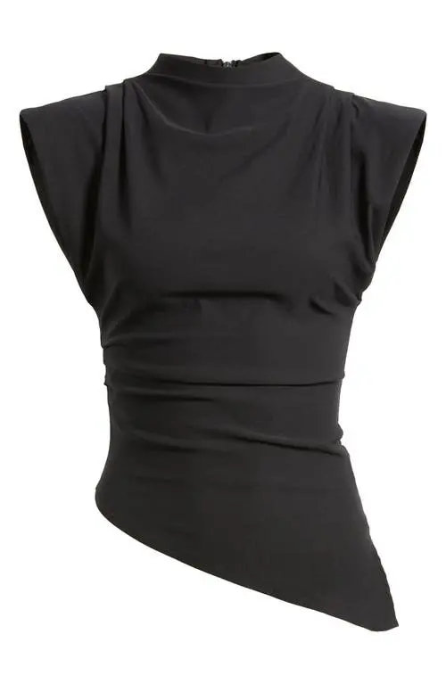 NIKKI LUND Cora Strong Shoulder Asymmetric Jersey Top - Black
