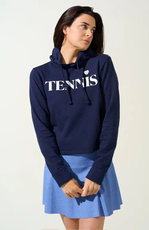 BOBBE ACTIVE Courtside Cropped Fleece Hoodie - Marine Navy